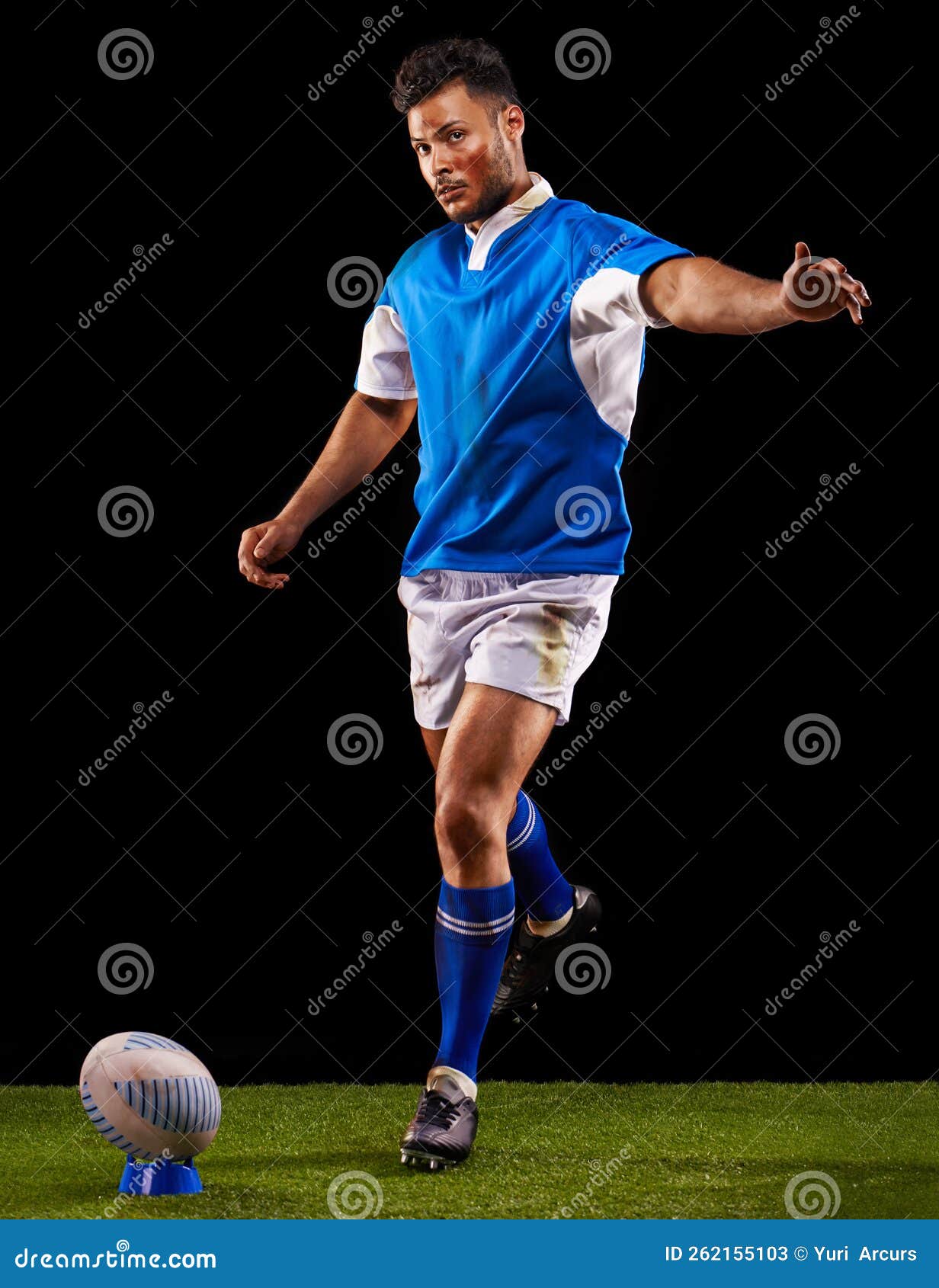 Going in for the Kick. a Young Rugby Player on the Field. Stock Image ...