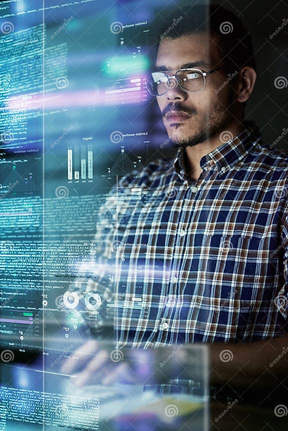 Going Through The Source Code Cropped Shot Of A Young Computer Programmer Looking Through Data