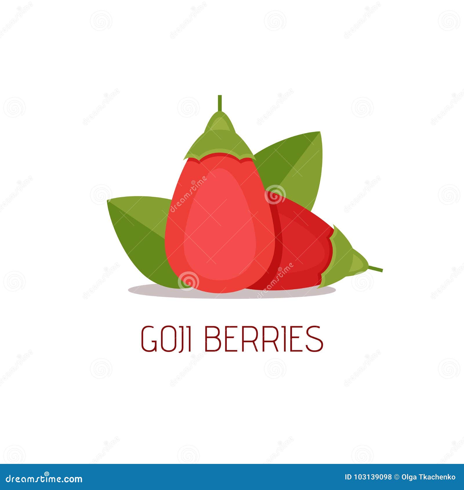 Goji Berries with Leaves on White Background. Flat Style, Vector ...