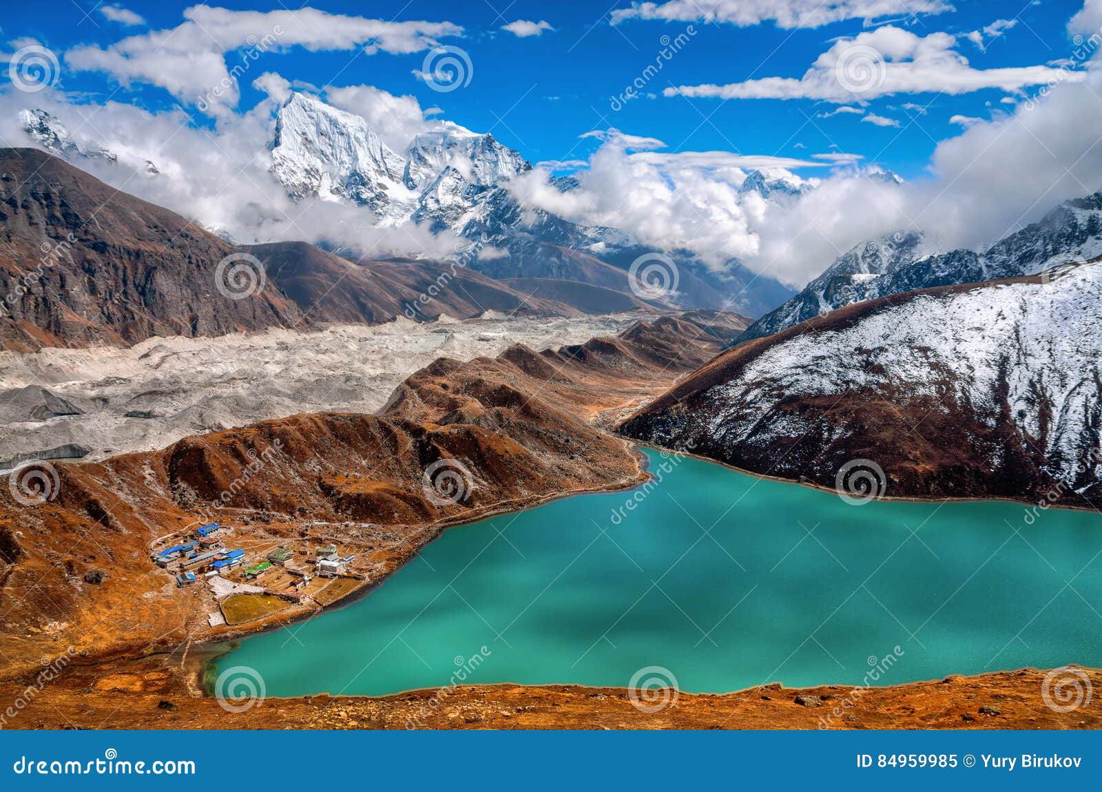Gokio Valley from the Slopes of Mount Gokyo Ri Stock Image - Image of ...