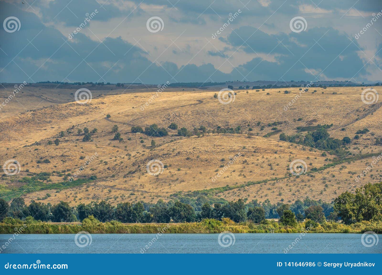 Golan Heights. View of the Golan Heights from Hula Valley, Israel Stock ...