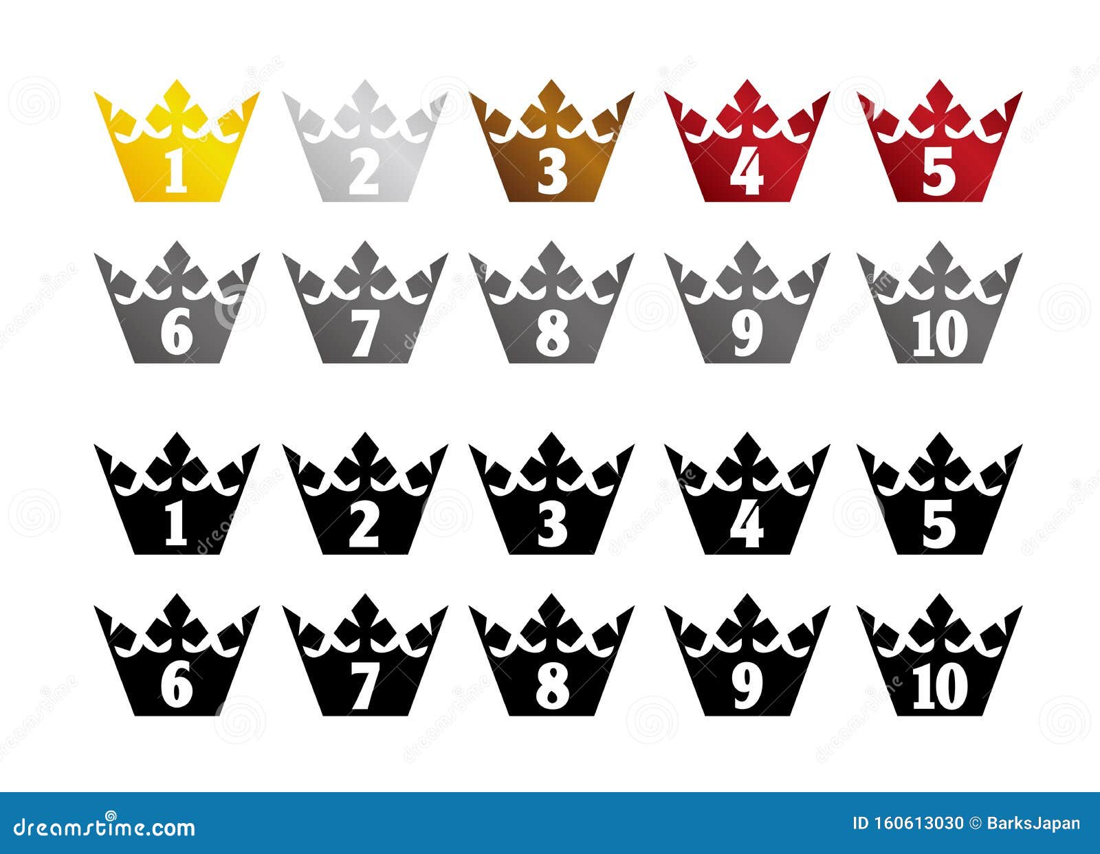 Crown Ranking Illustration Set . from 1st Place To 10th Place Stock ...