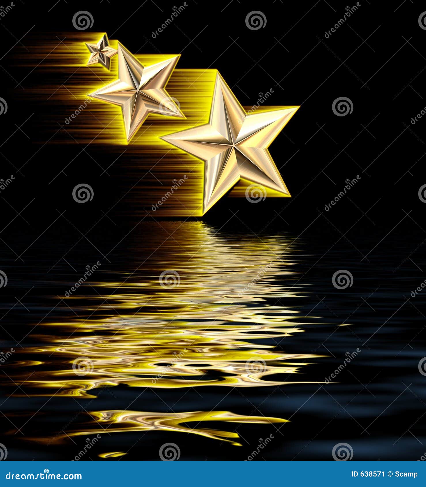 Gold 3D Shooting Stars Reflecting in Water Stock Illustration ...