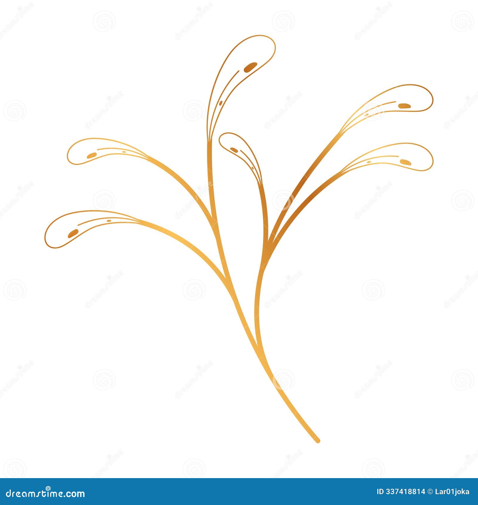 Gold Abstract Floral Stem with Smooth Flowing Lines Design Vector Stock ...