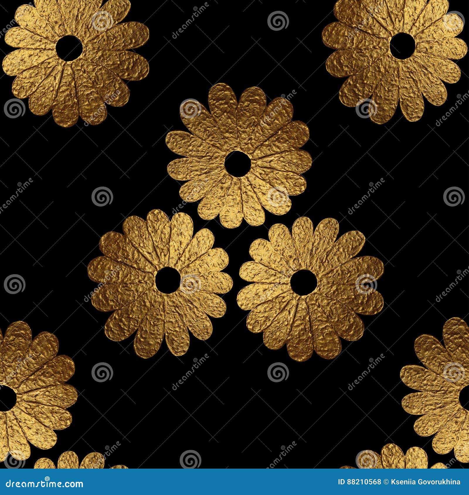Gold Abstract Flowers Pattern. Hand Painted Floral Seamless Background ...