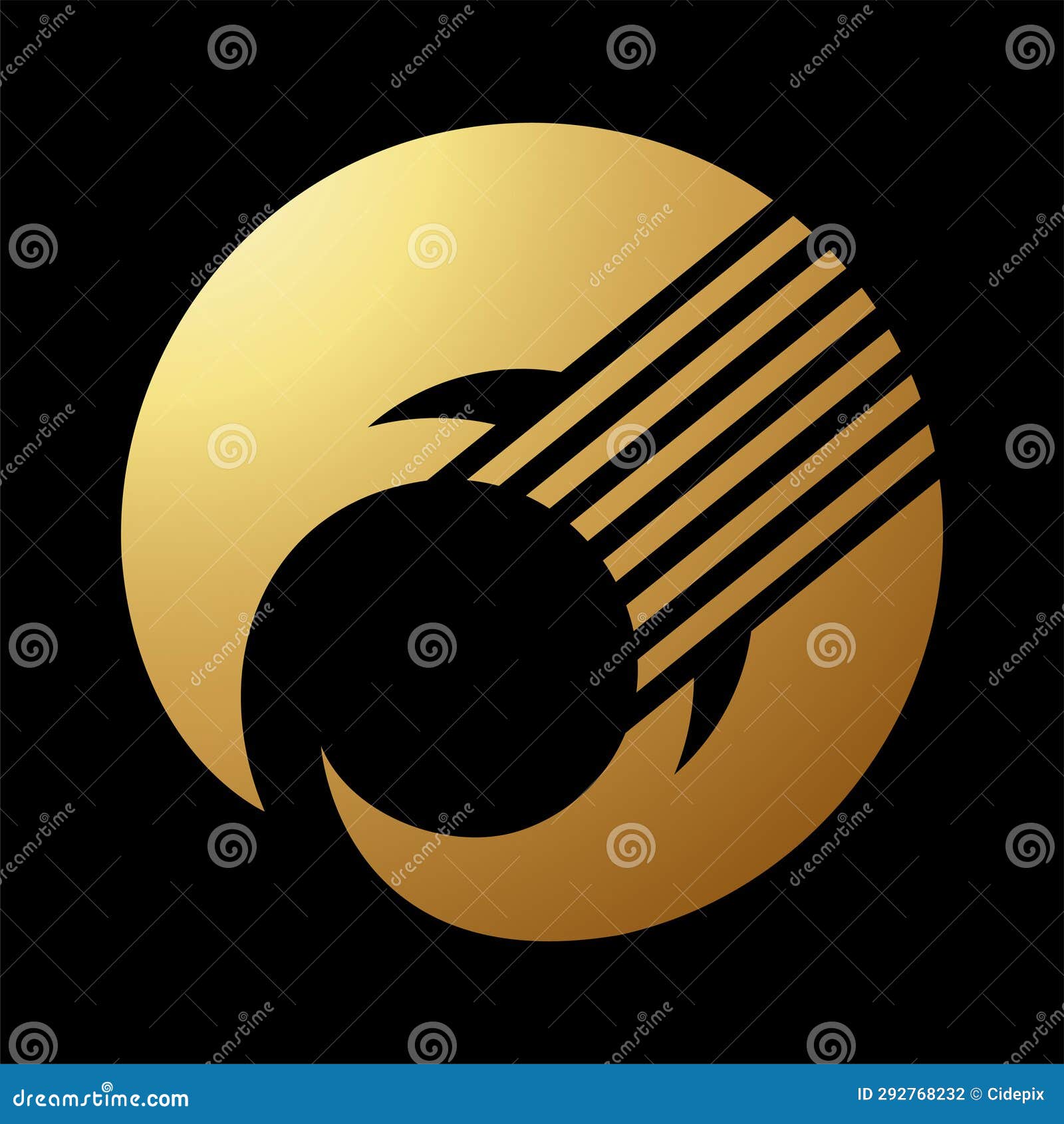 Gold Abstract Round Shark Fin Icon with Diagonal Stripes Stock Vector ...