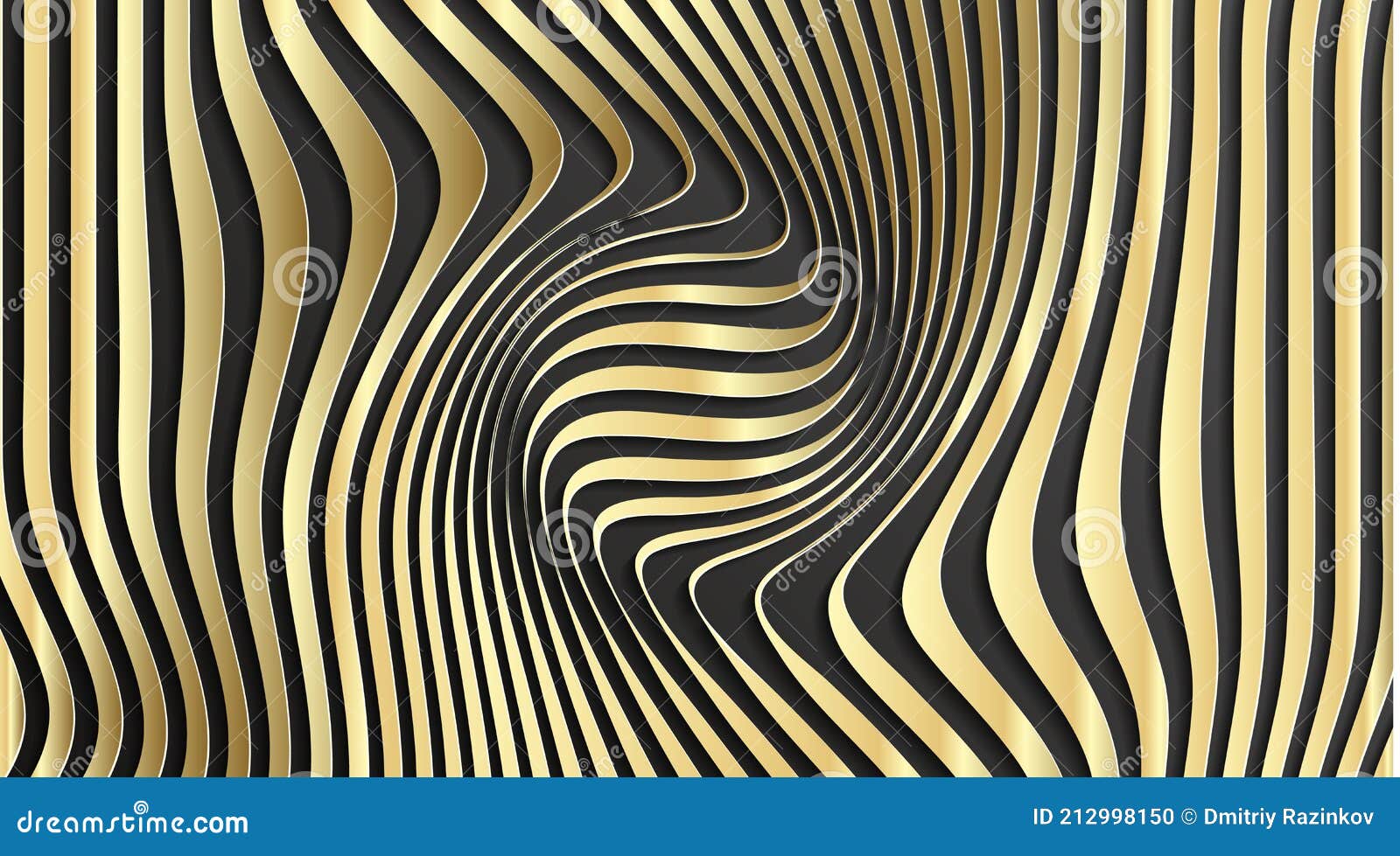 Gold Abstract Stripe Pattern Background. Optical Illusion Twisted Lines ...