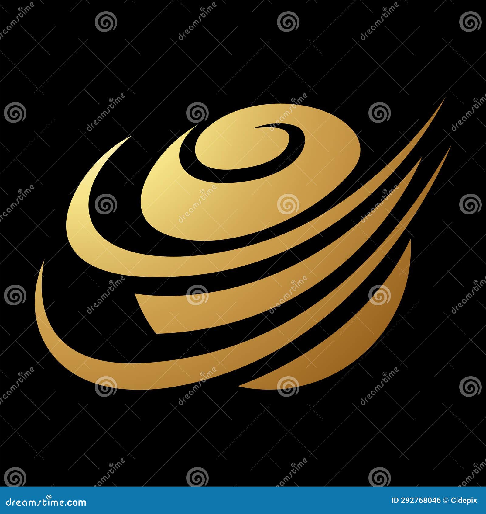 Gold Abstract Swirly Circle Shaped Icon with Curvy Slashes Stock Vector ...