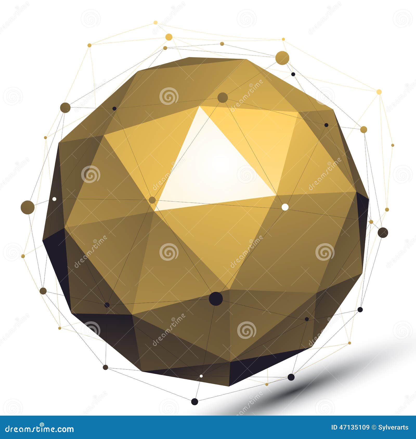 Gold Abstract Technological 3D Vector Network Object, Art Spherical ...