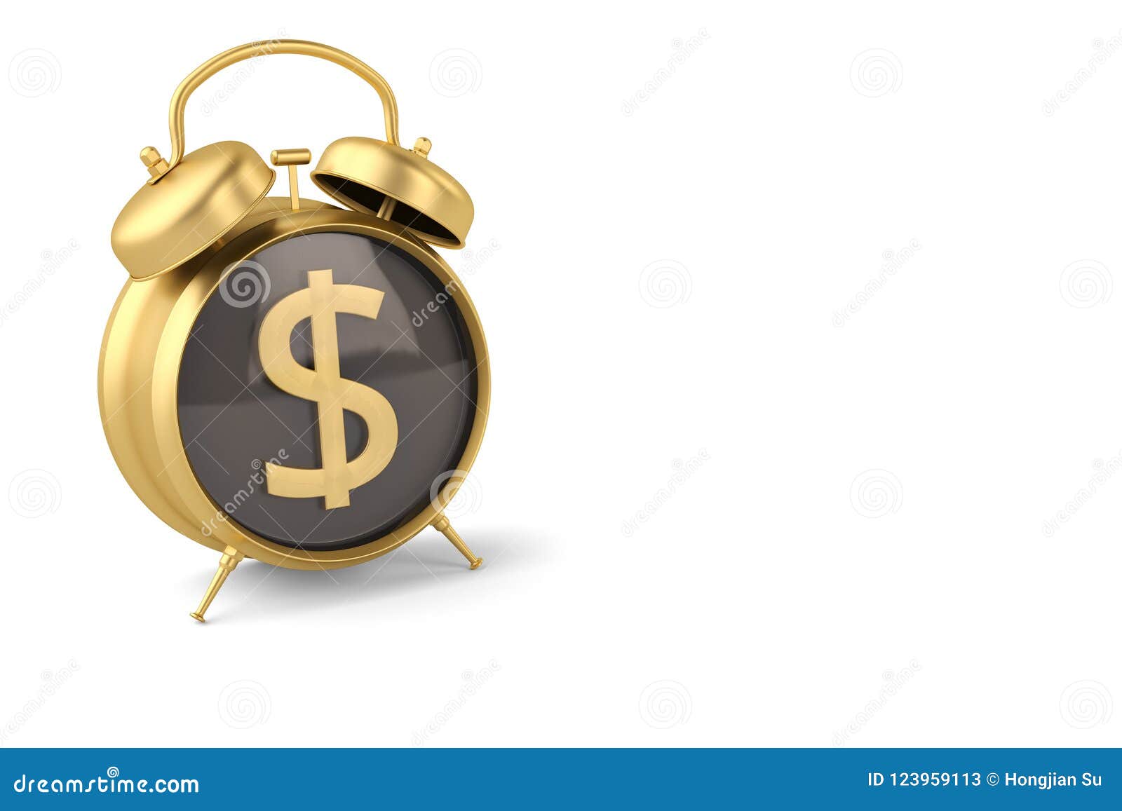 Gold Alarm Clock and Dollar Sign 3D Illustration Stock Illustration ...