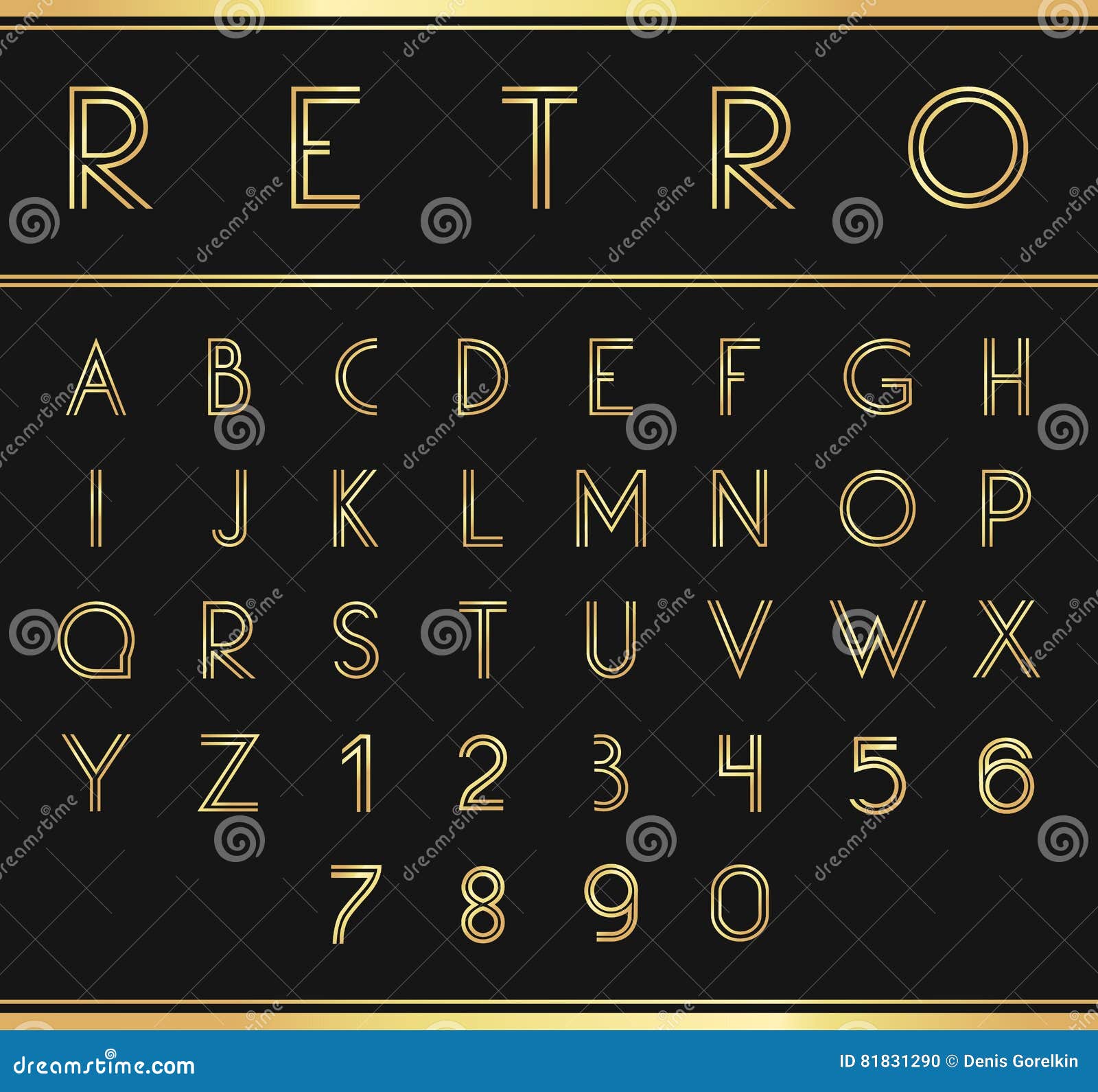 Gold Alphabetic Fonts and Numbers Stock Vector - Illustration of label ...