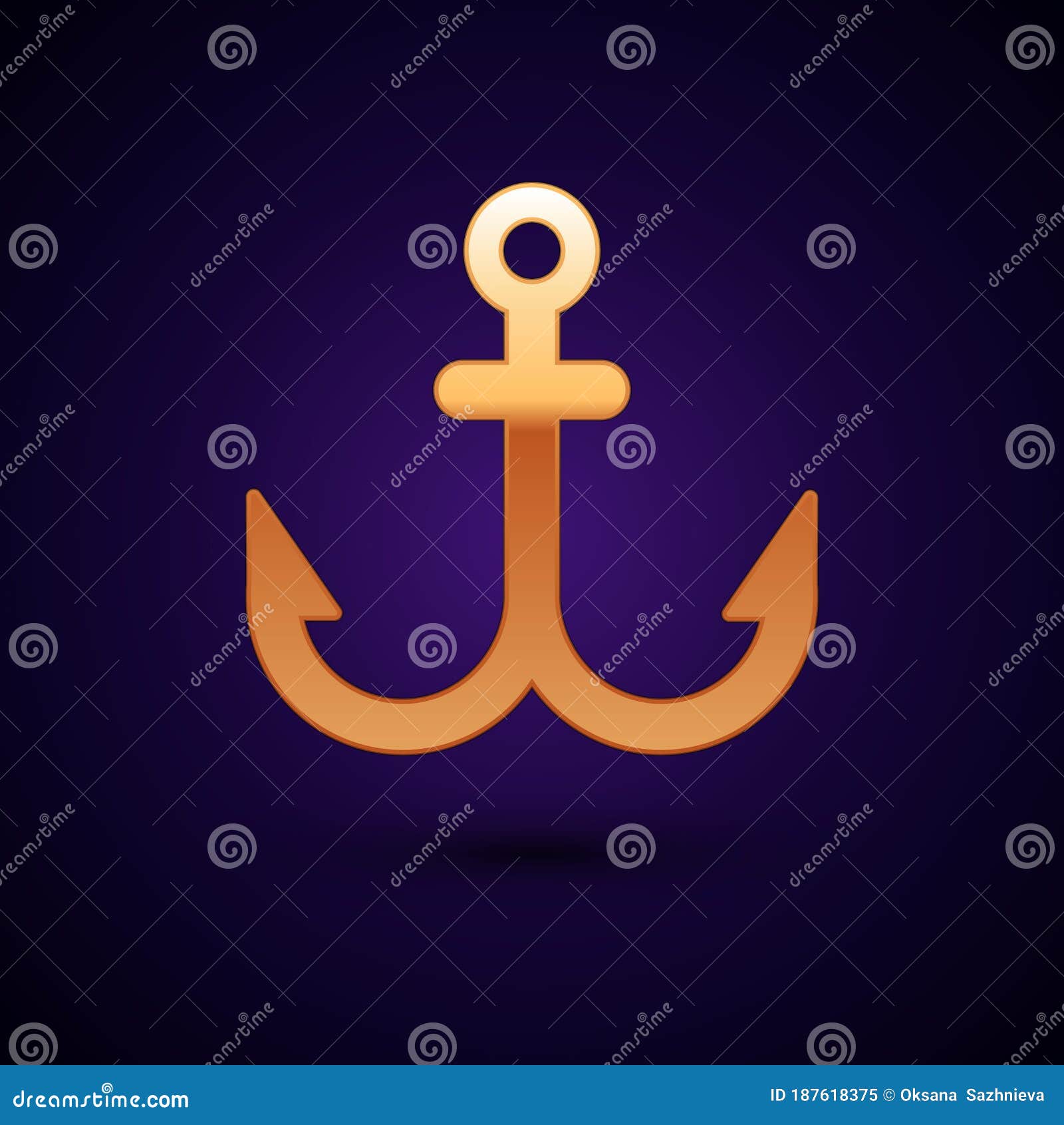 Gold Anchor Icon Isolated on Black Background. Vector Illustration ...