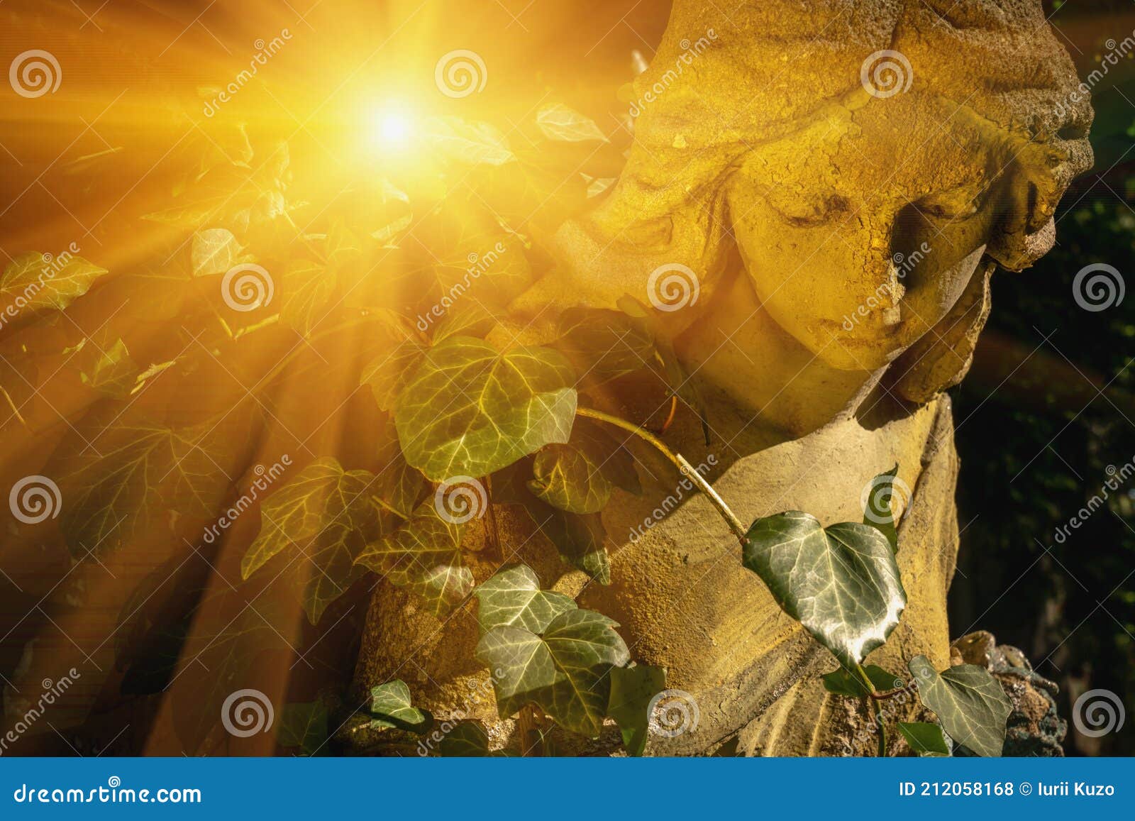 Gold Angel. an Ancient Stone Statue in Sun Rays Stock Photo - Image of ...