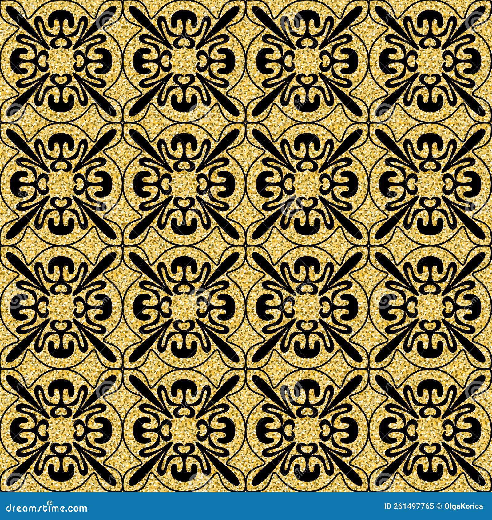 Gold Arabic Seamless Pattern, Shimmer Gold Glitter Black Decorative ...