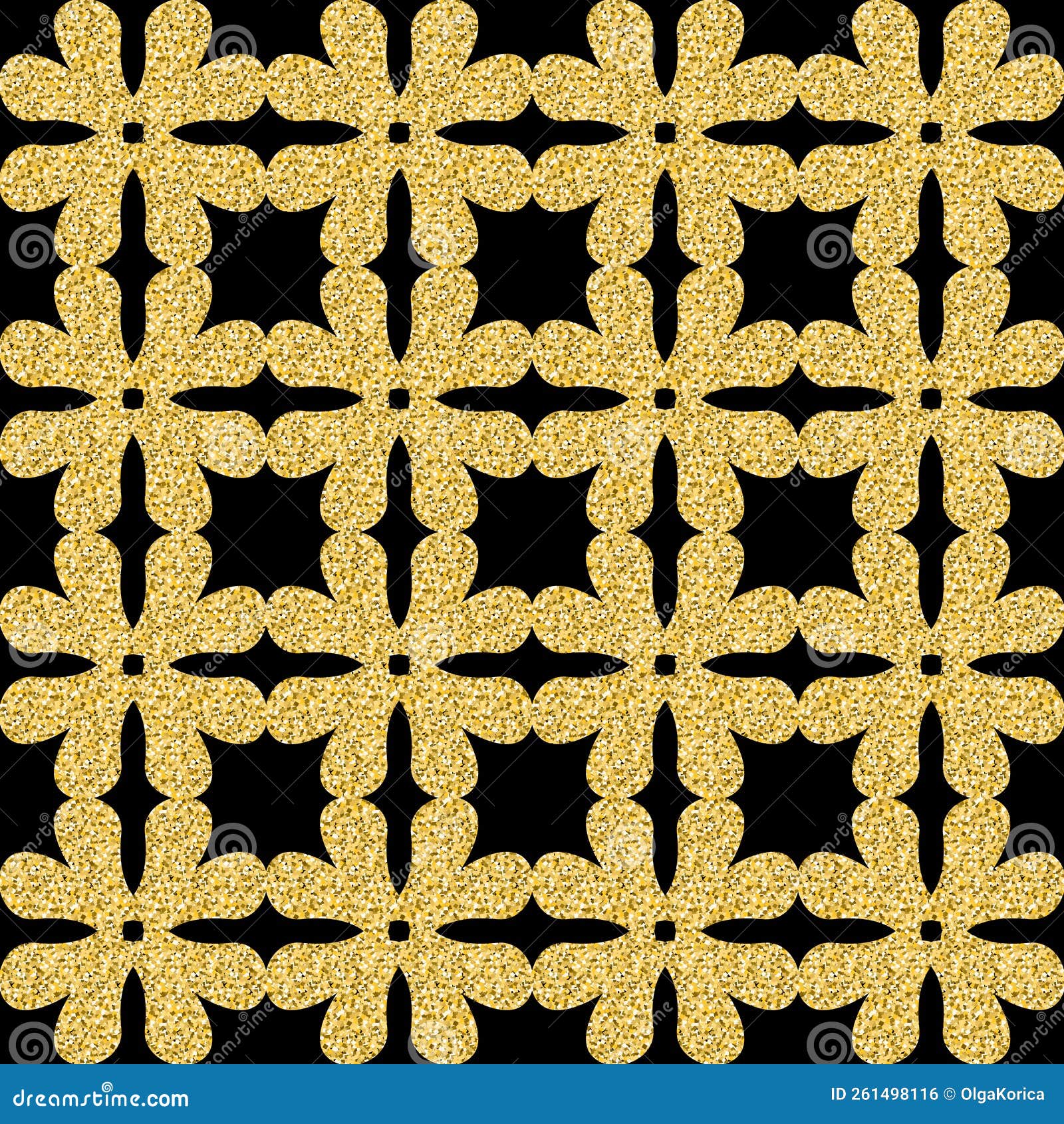Gold Arabic Seamless Pattern, Shimmer Gold Glitter Black Decorative ...