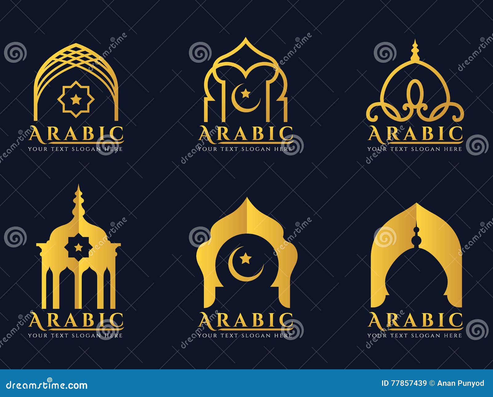 Gold Arabic Windows and Doors Architecture Logo Vector Set Design Stock ...