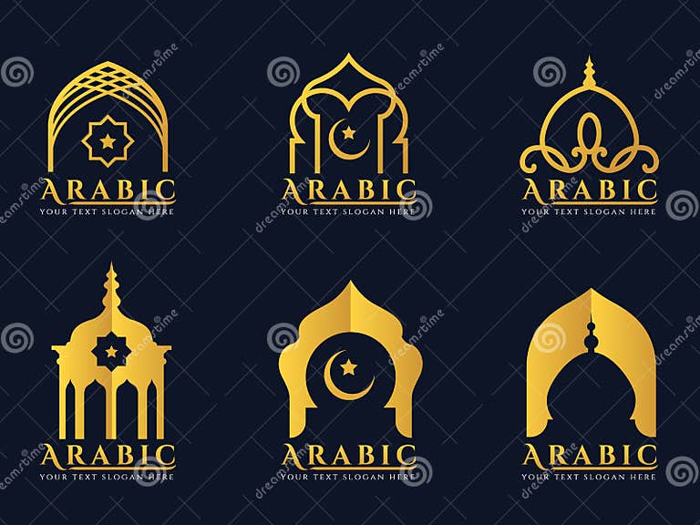 Gold Arabic Windows and Doors Architecture Logo Vector Set Design Stock ...