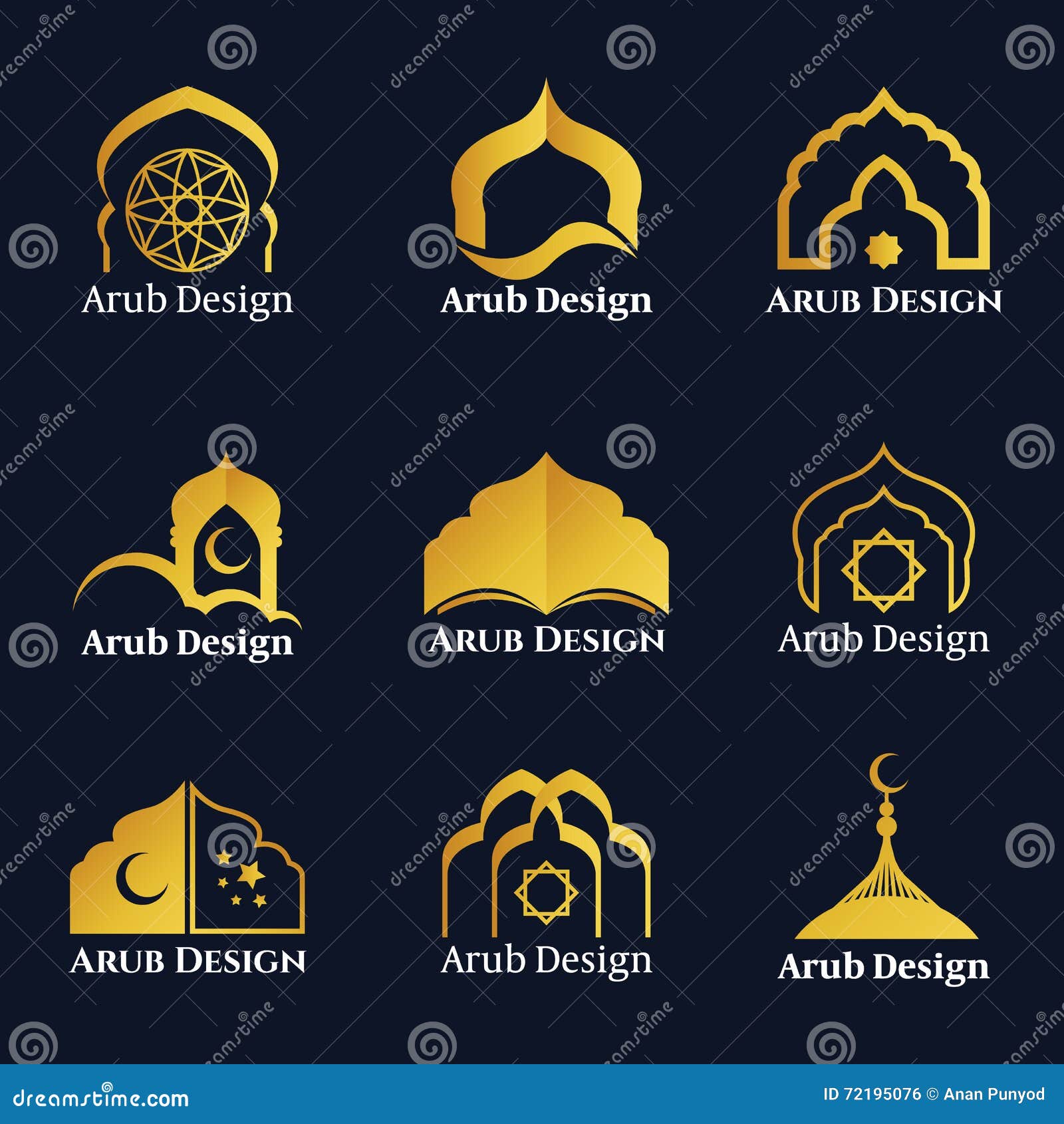 Gold Arabic Windows and Doors Logo Vector Set Design Stock Vector ...