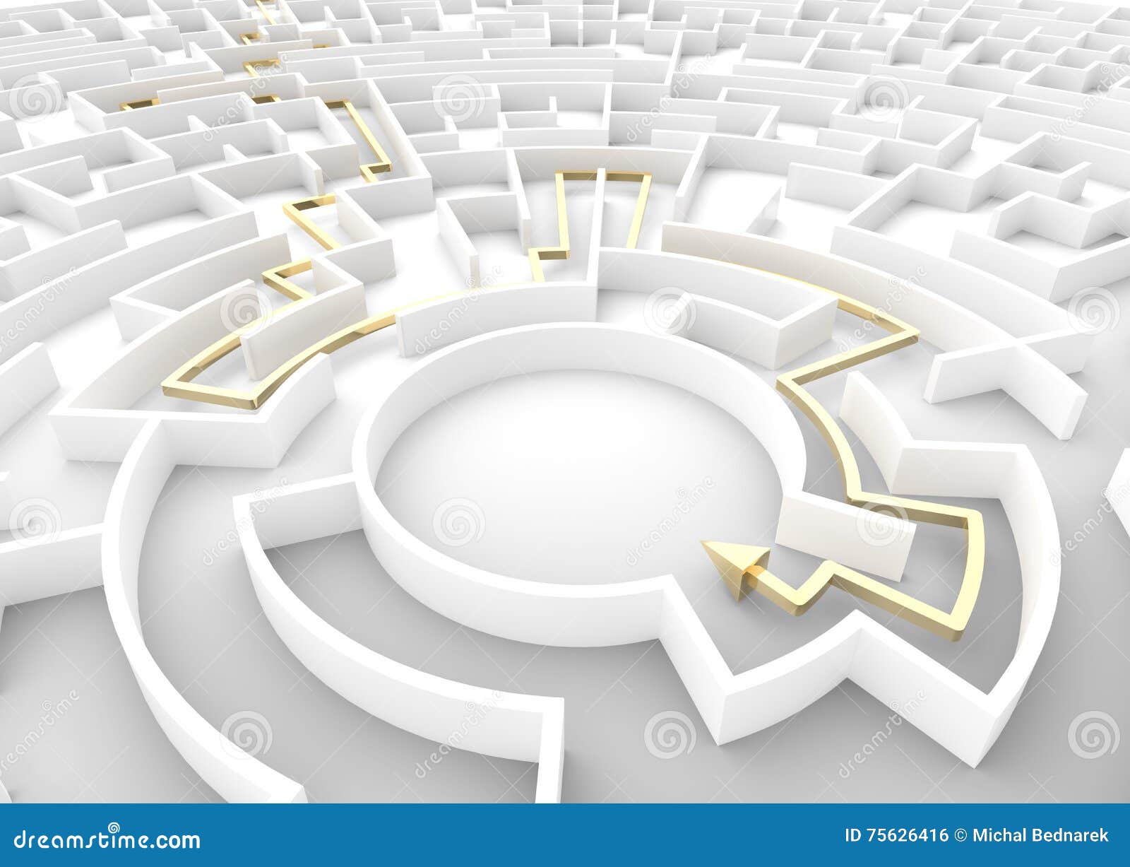 Gold Arrow Going through Maze Showing a Solution. Business Strategy ...