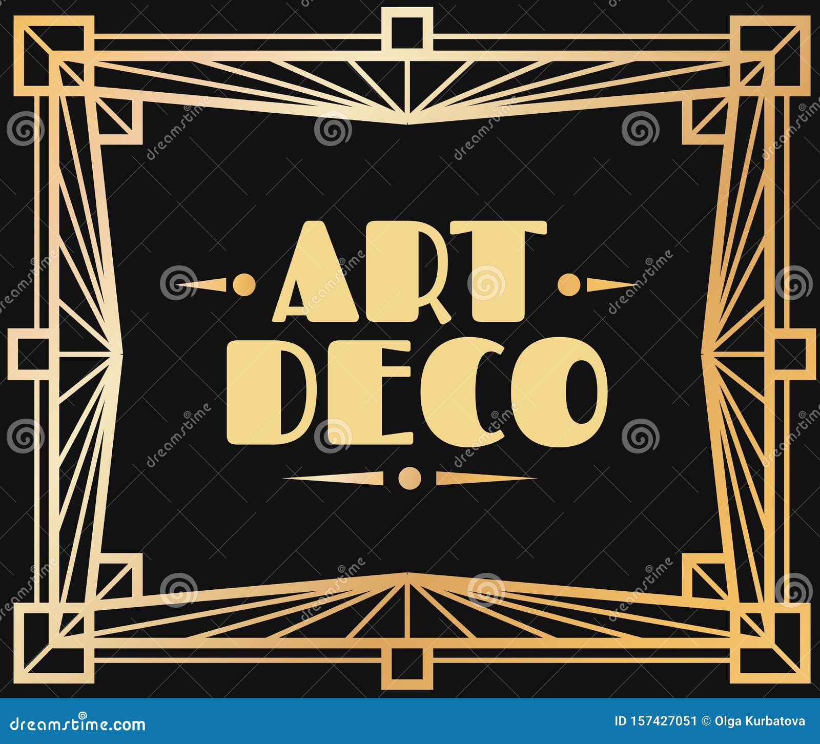 Gold Art Deco Frame. Border with Graphic 1920s Ornamental Decorative ...