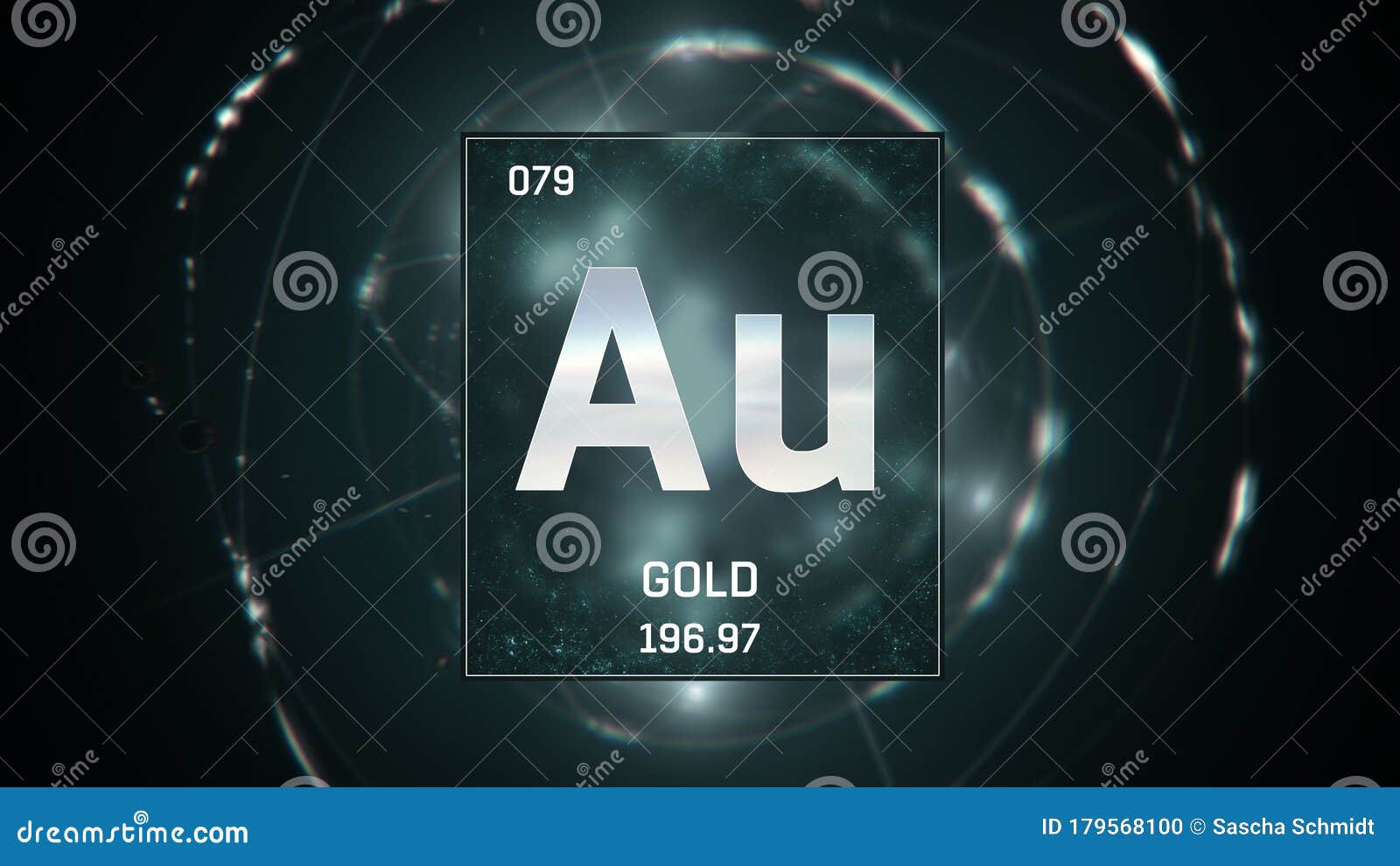 Gold As Element 79 of the Periodic Table 3D Illustration on Green ...