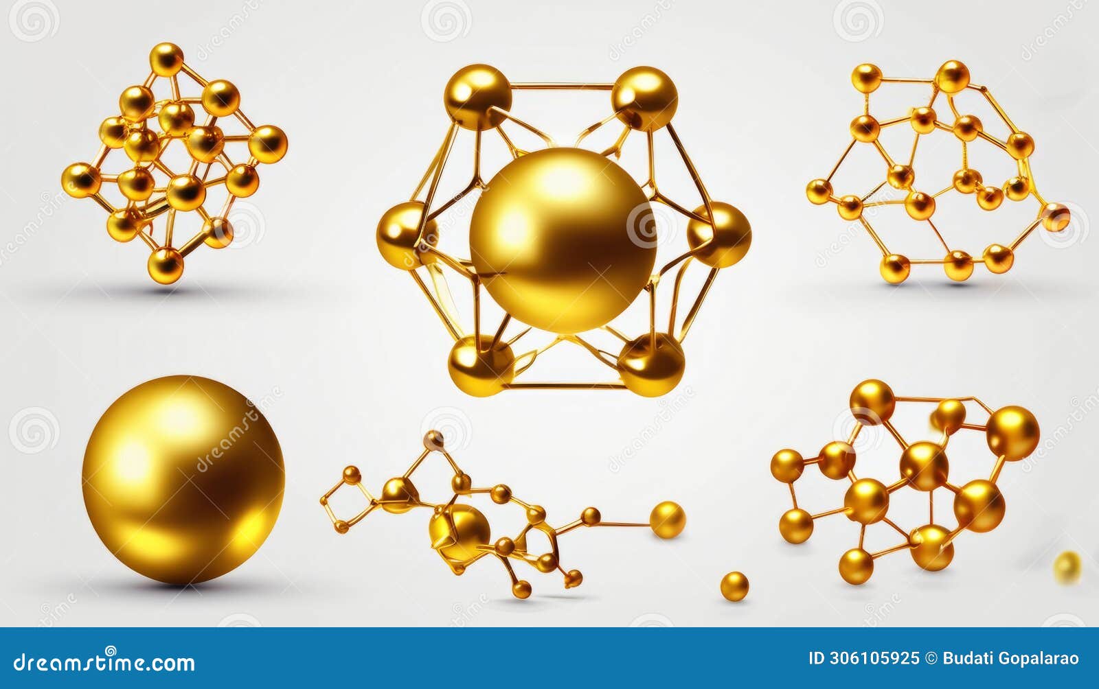 Gold Atoms and Molecules in a White Background Stock Illustration ...