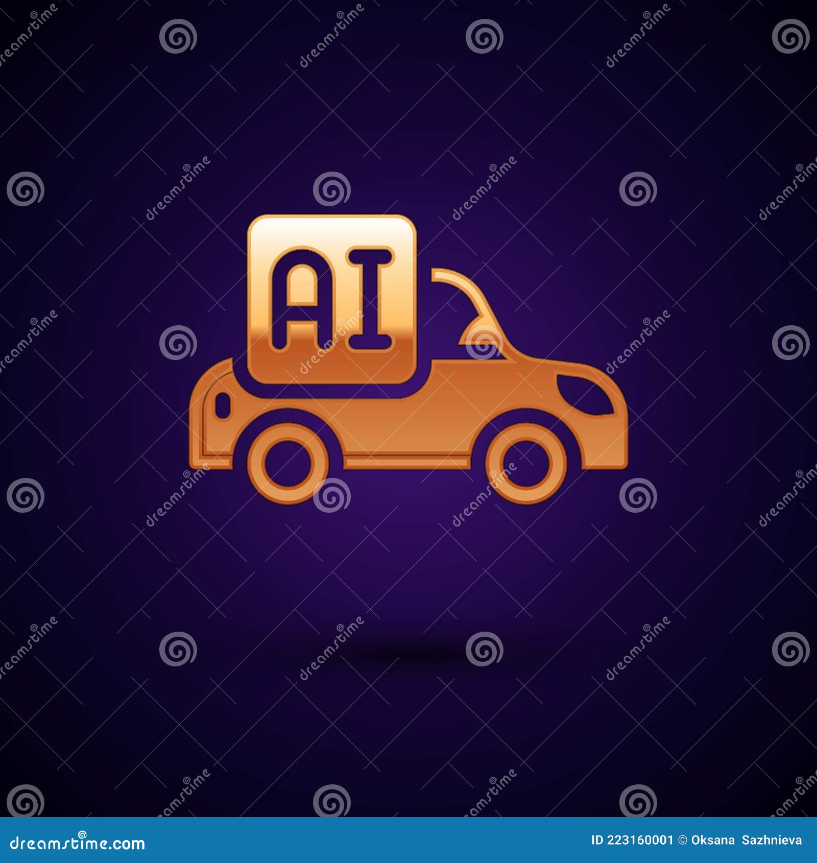 Gold Autonomous Artificial Intelligence Smart Car Icon Isolated on ...