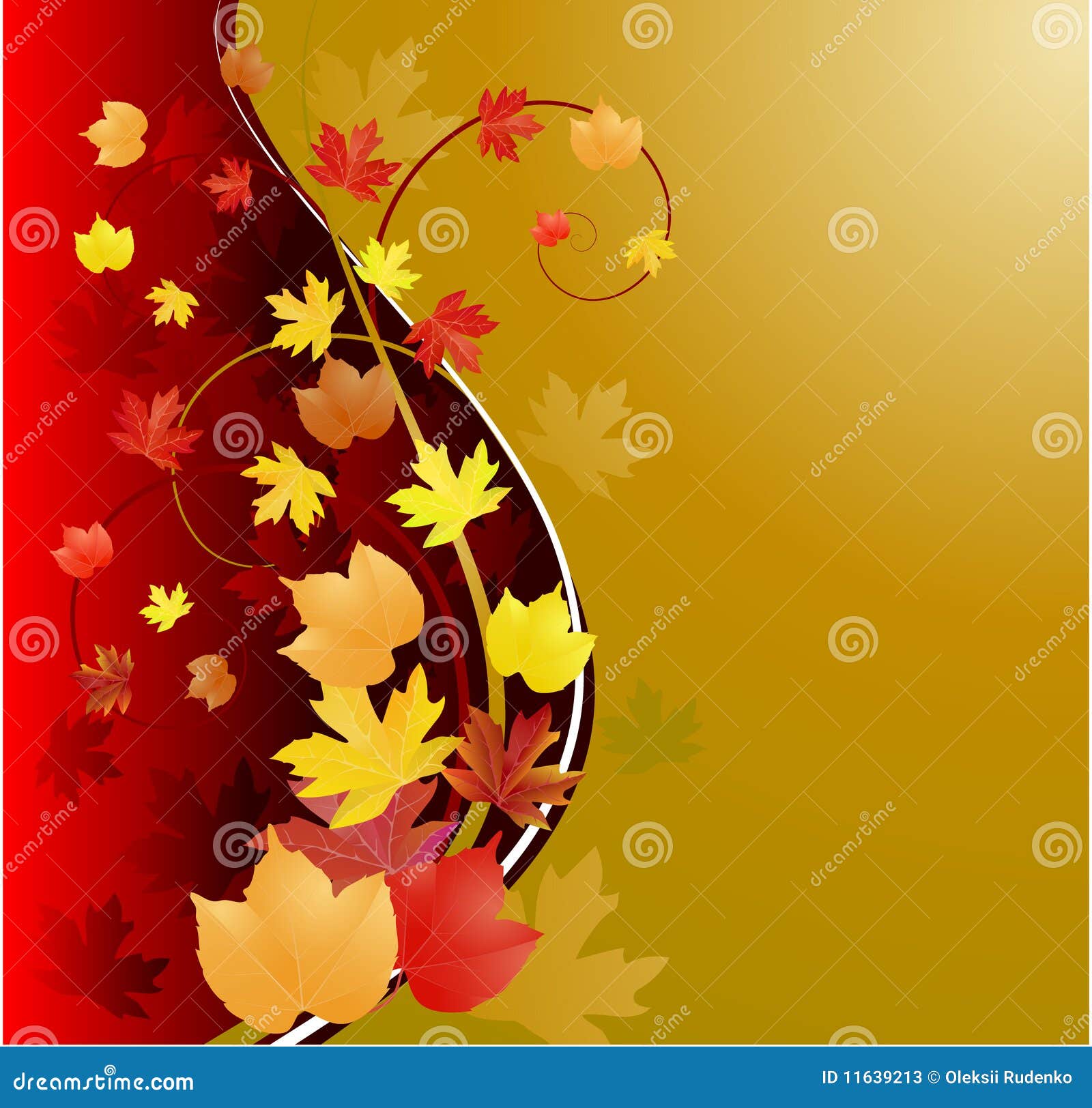 Gold Autumn Background with Leaves Stock Vector - Illustration of ...