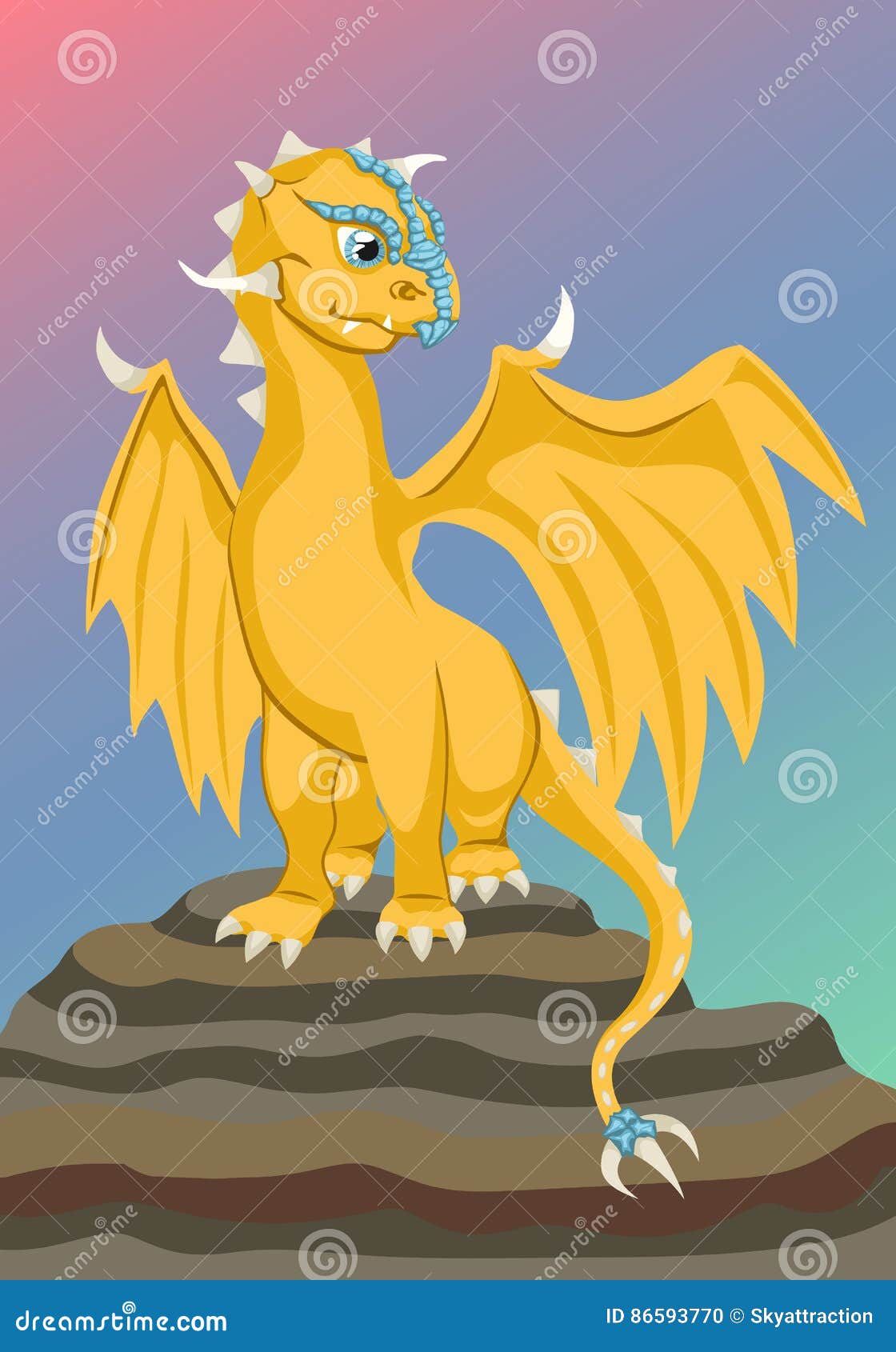 Gold Baby Dragon on the Rock Stock Vector - Illustration of magic, gold ...