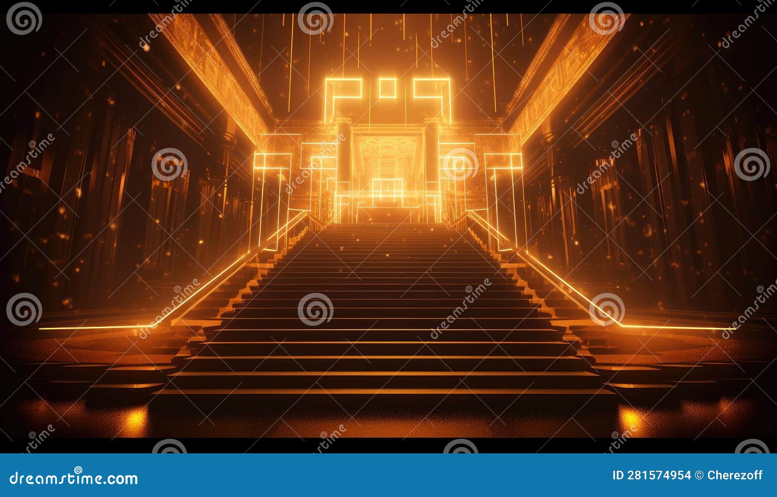 Gold Background with Stairs Stock Illustration - Illustration of glow ...