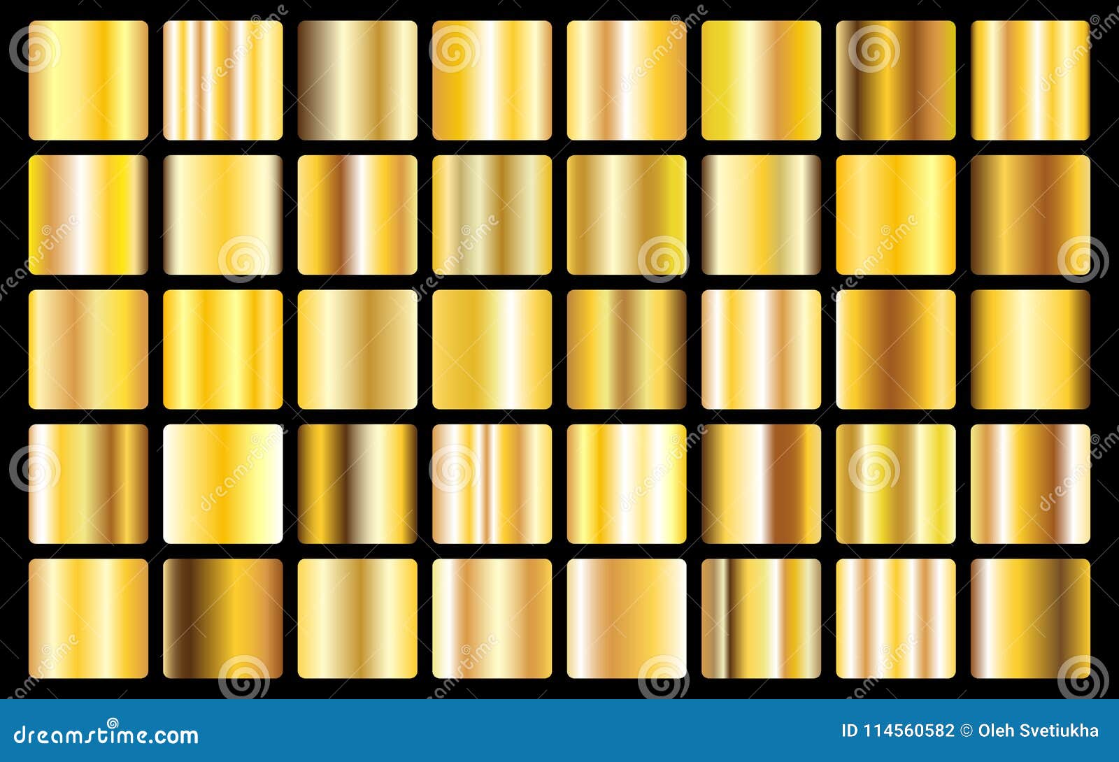 Golden Gradient Set. Element Of Shiny Gold Texture. Realistic Golden ...