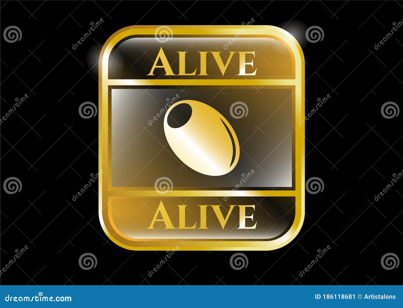 Gold Badge or Emblem with Olive Icon and Alive Text Inside Stock Vector ...
