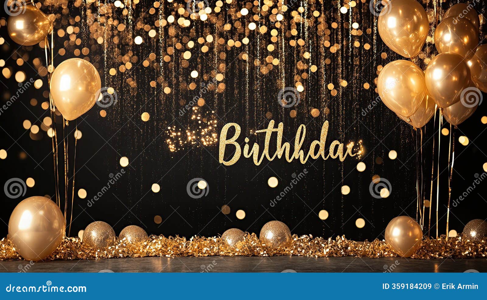Birthday Backdrop With Balloons, Gift Boxes And Confetti Stock Image ...