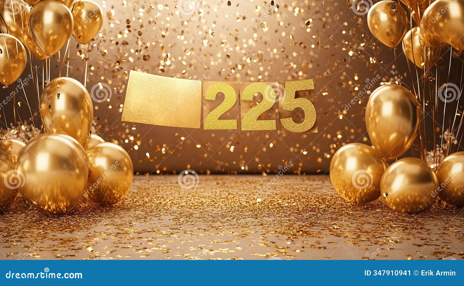 Gold Balloons and Confetti Celebrate 225th Anniversary Stock ...
