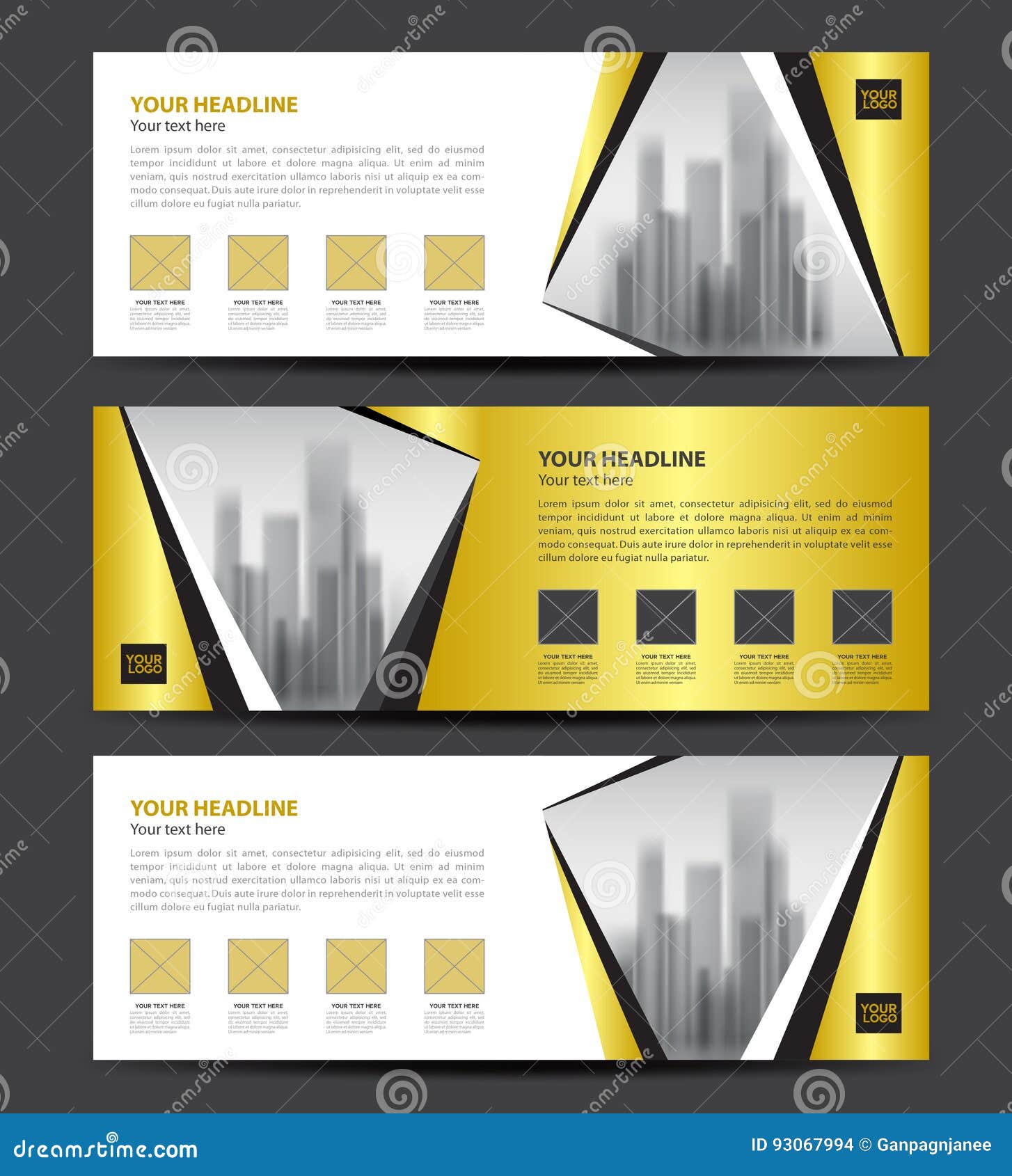 Gold Banner Template Vector, Horizontal Header, Advertising Stock ...