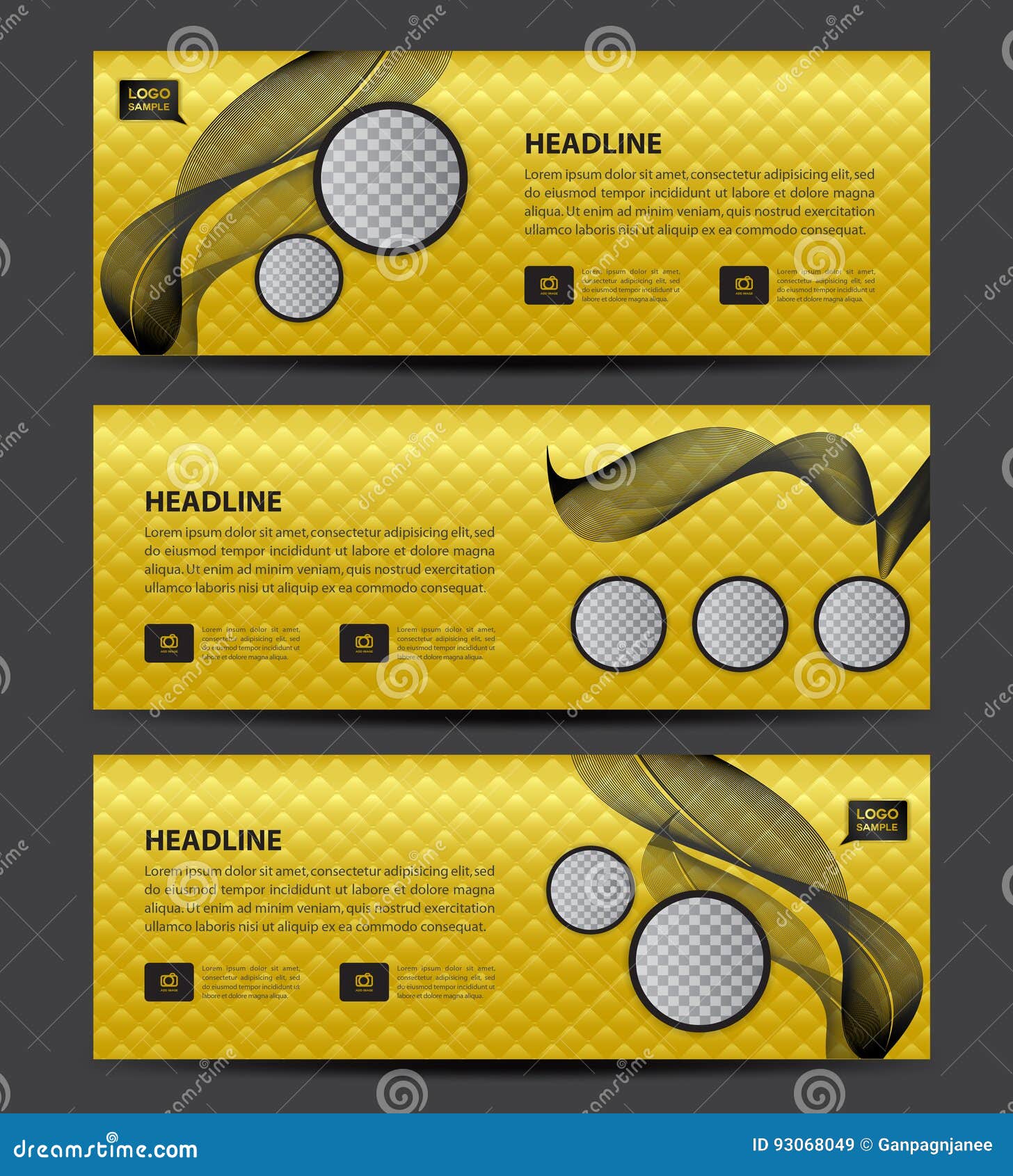 Gold Banner Template Vector, Horizontal Header, Advertising Stock ...