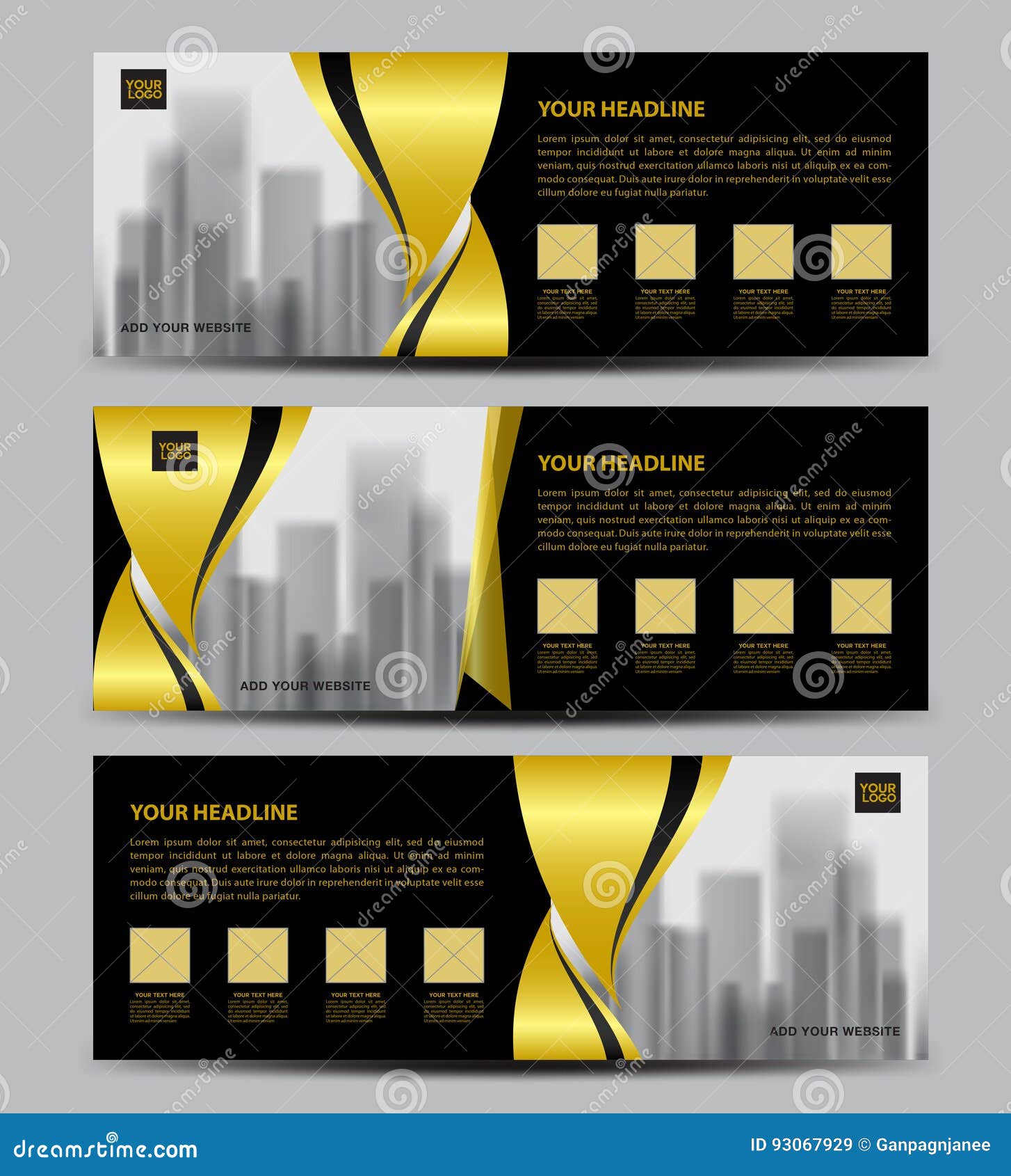 Gold Banner Template Vector, Horizontal Header, Advertising Stock ...