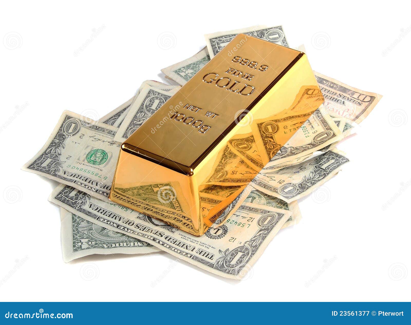 Gold bar with bank notes stock image. Image of economic - 23561377
