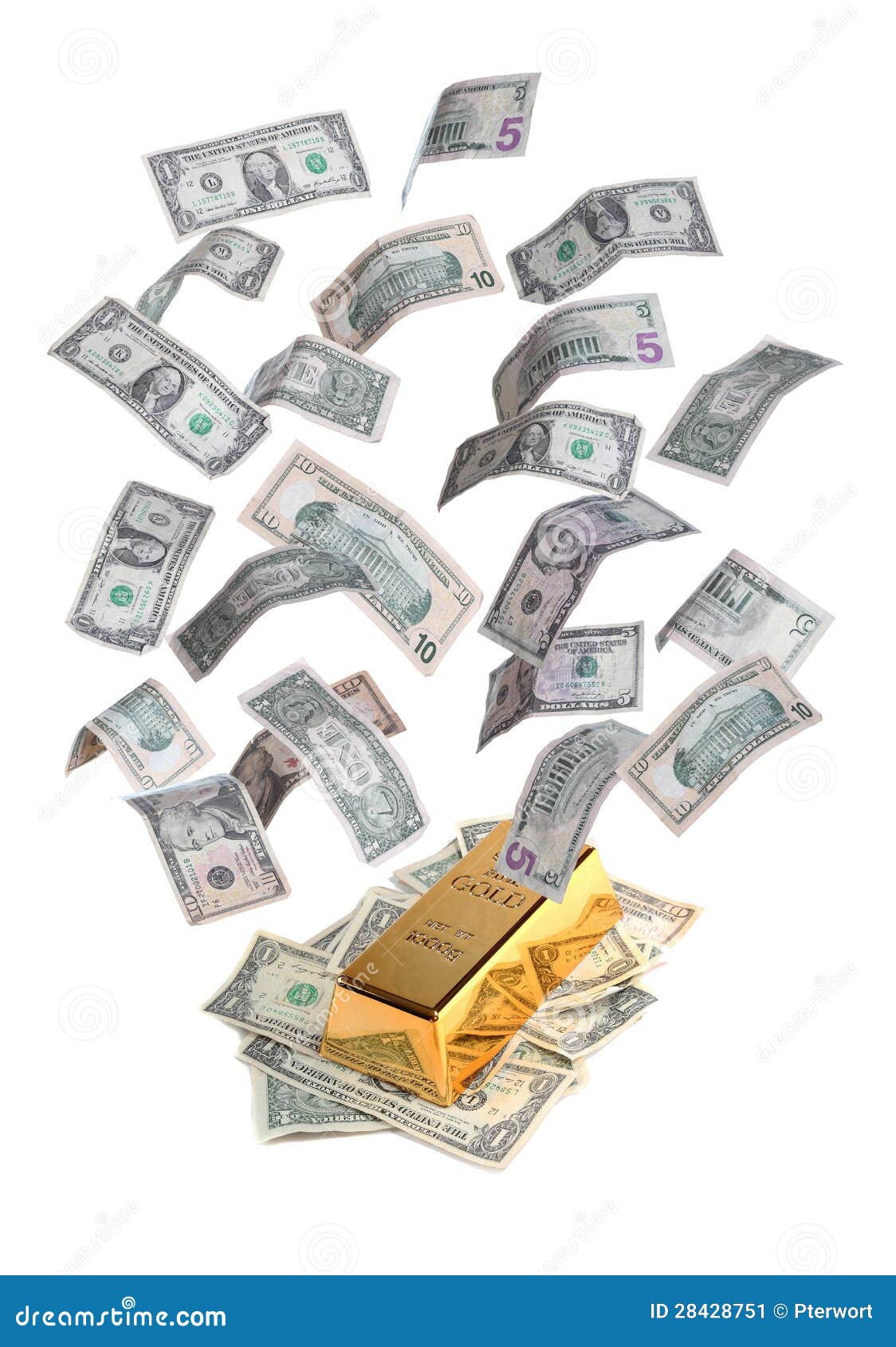 Gold bar with bank notes stock image. Image of luxury - 28428751