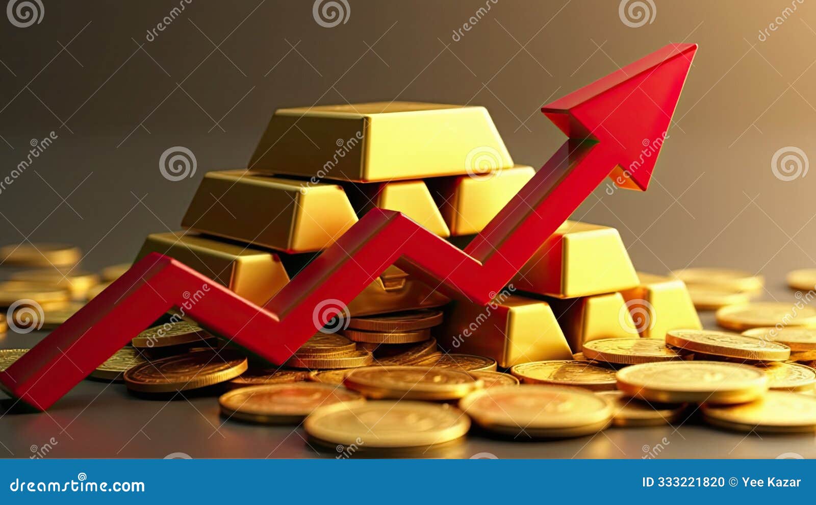 Gold Bar Chart with Red Arrow. Stock Illustration - Illustration of ...