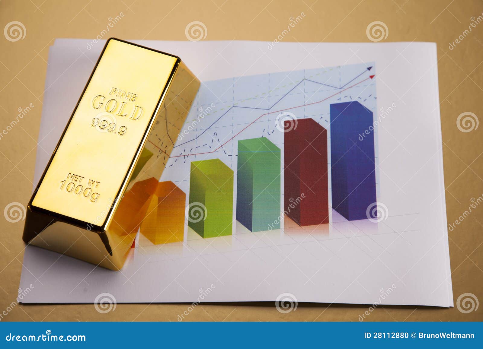 Gold bar on diagram stock photo. Image of growth, shiny - 28112880