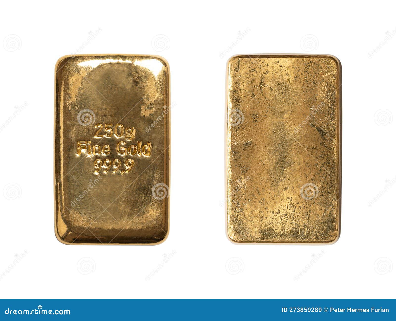 Gold Bar, Cast Gold Ingot or Bullion, Front and Back Side, from Above ...