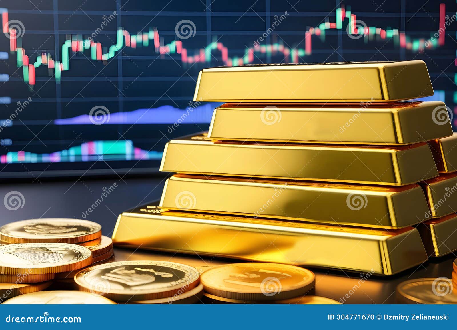 Gold Bar Graph. Generative AI Stock Illustration - Illustration of ...