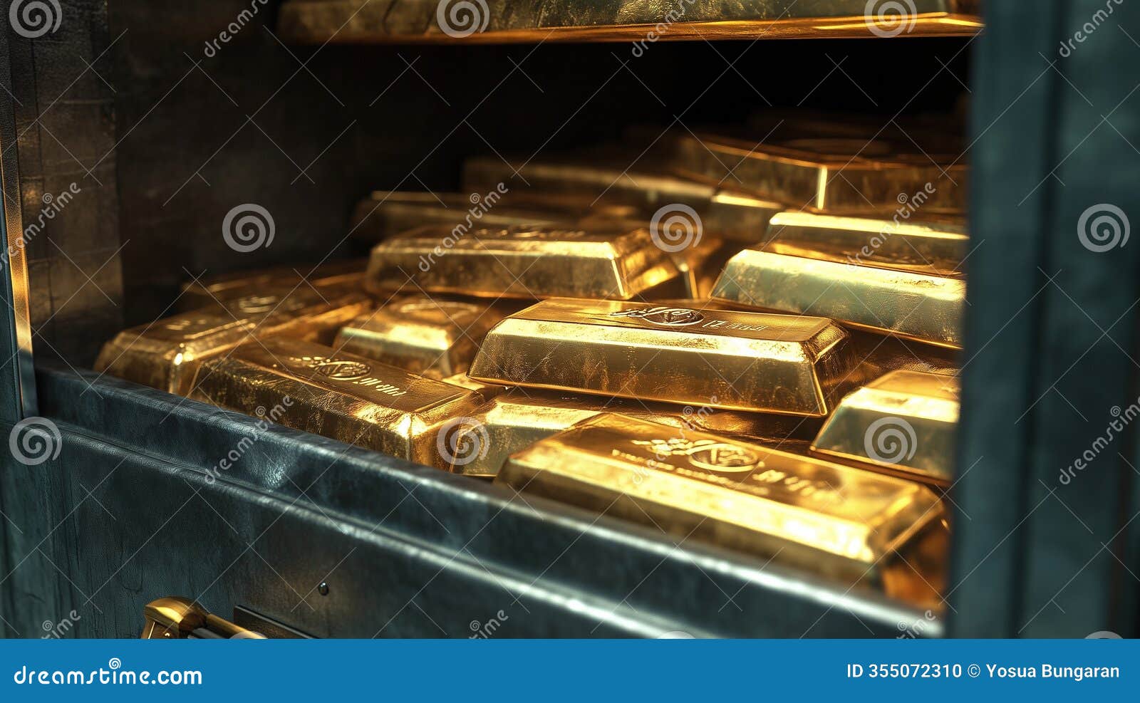 Gold Bar Pile Inside the Bank Safe Stock Illustration - Illustration of ...