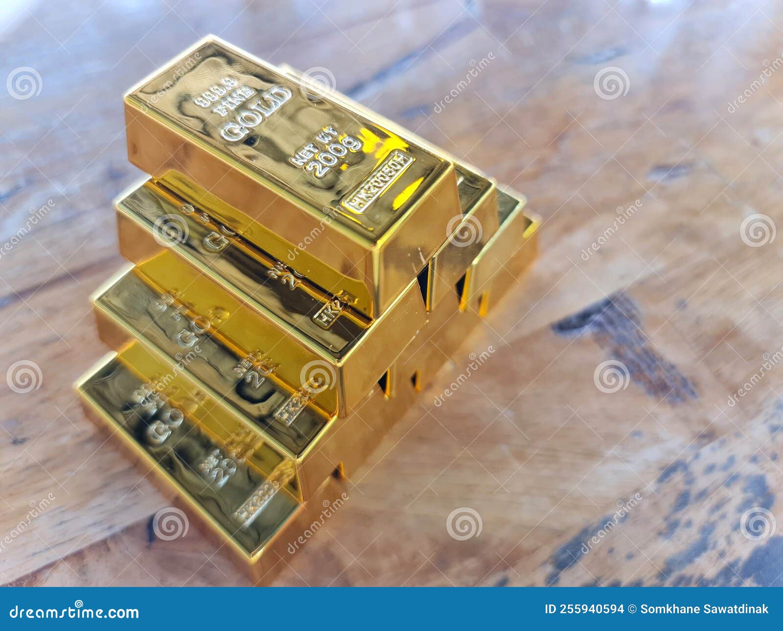 Gold Bar Placed on the Wooden Floor Stock Photo - Image of floor ...