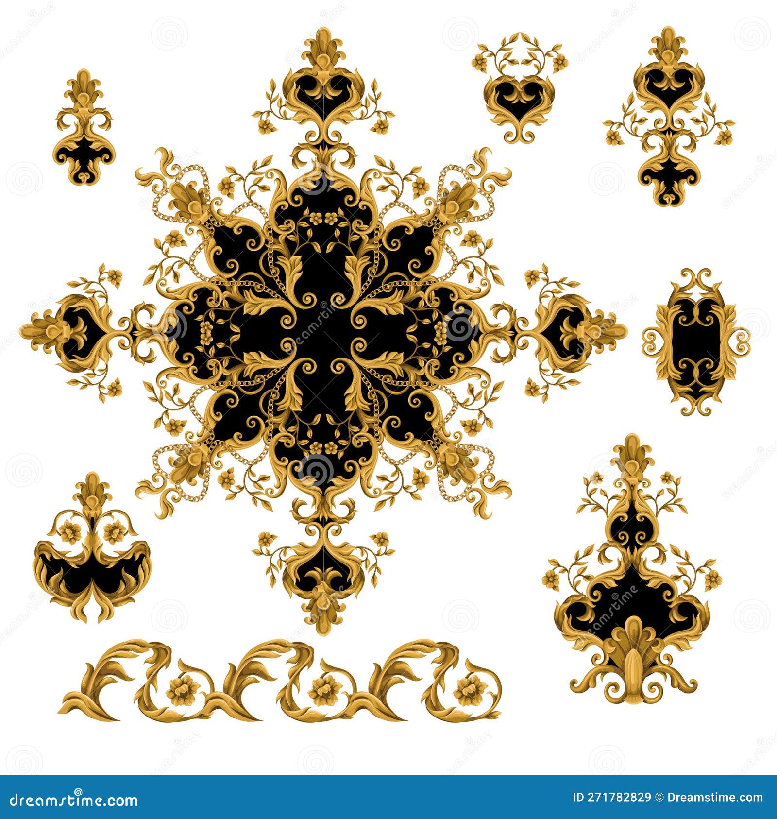 Gold Baroque Elements Isolated. Vector. Stock Vector - Illustration of ...