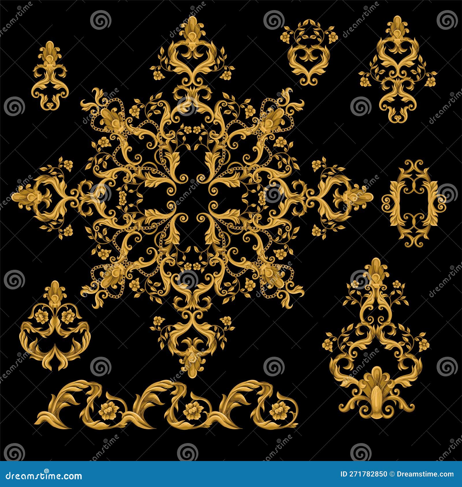 Gold Baroque Elements Isolated. Vector. Stock Vector - Illustration of ...