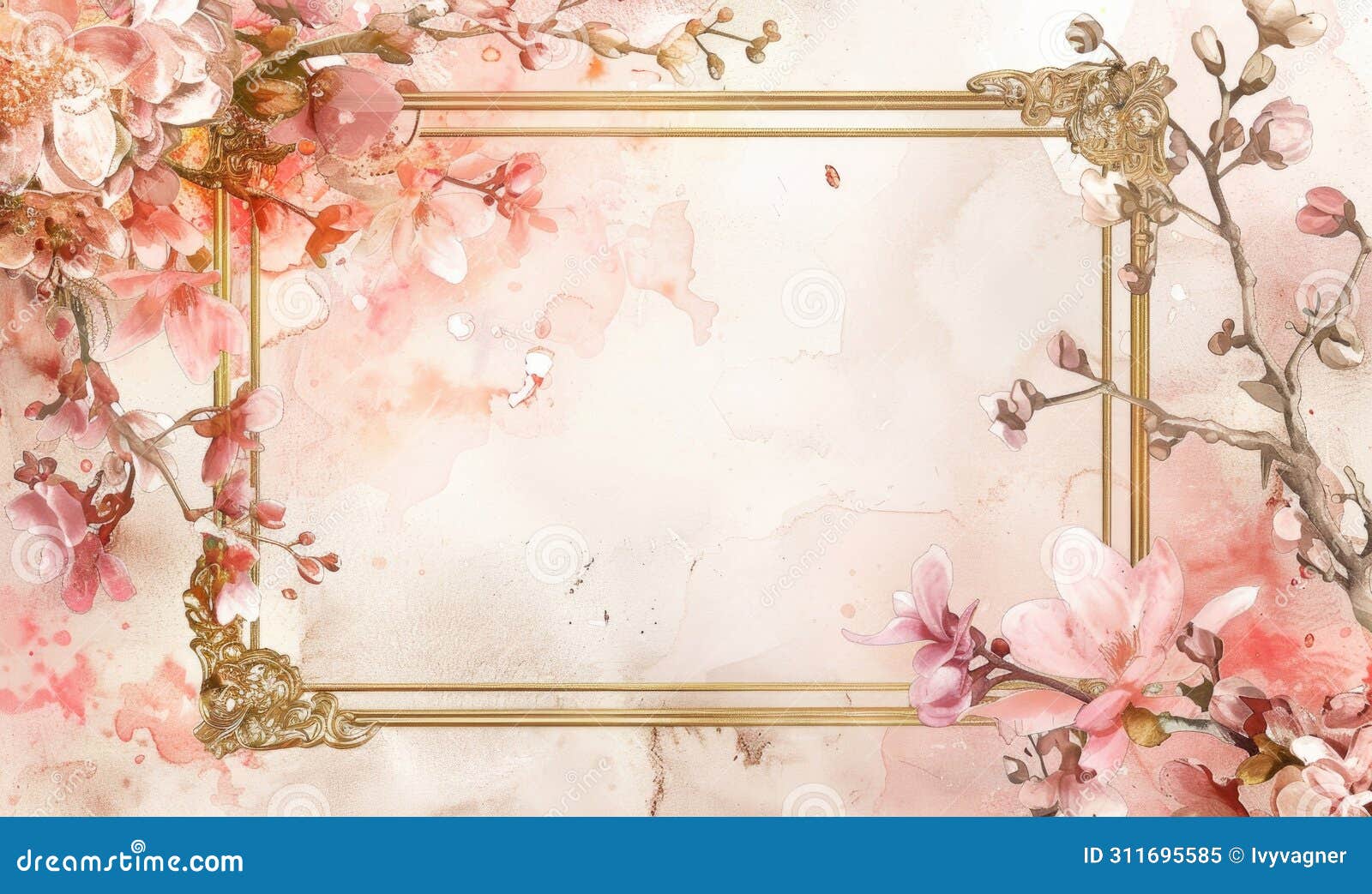 Gold Baroque Frame on Floral Background, Space for Text Stock Image ...