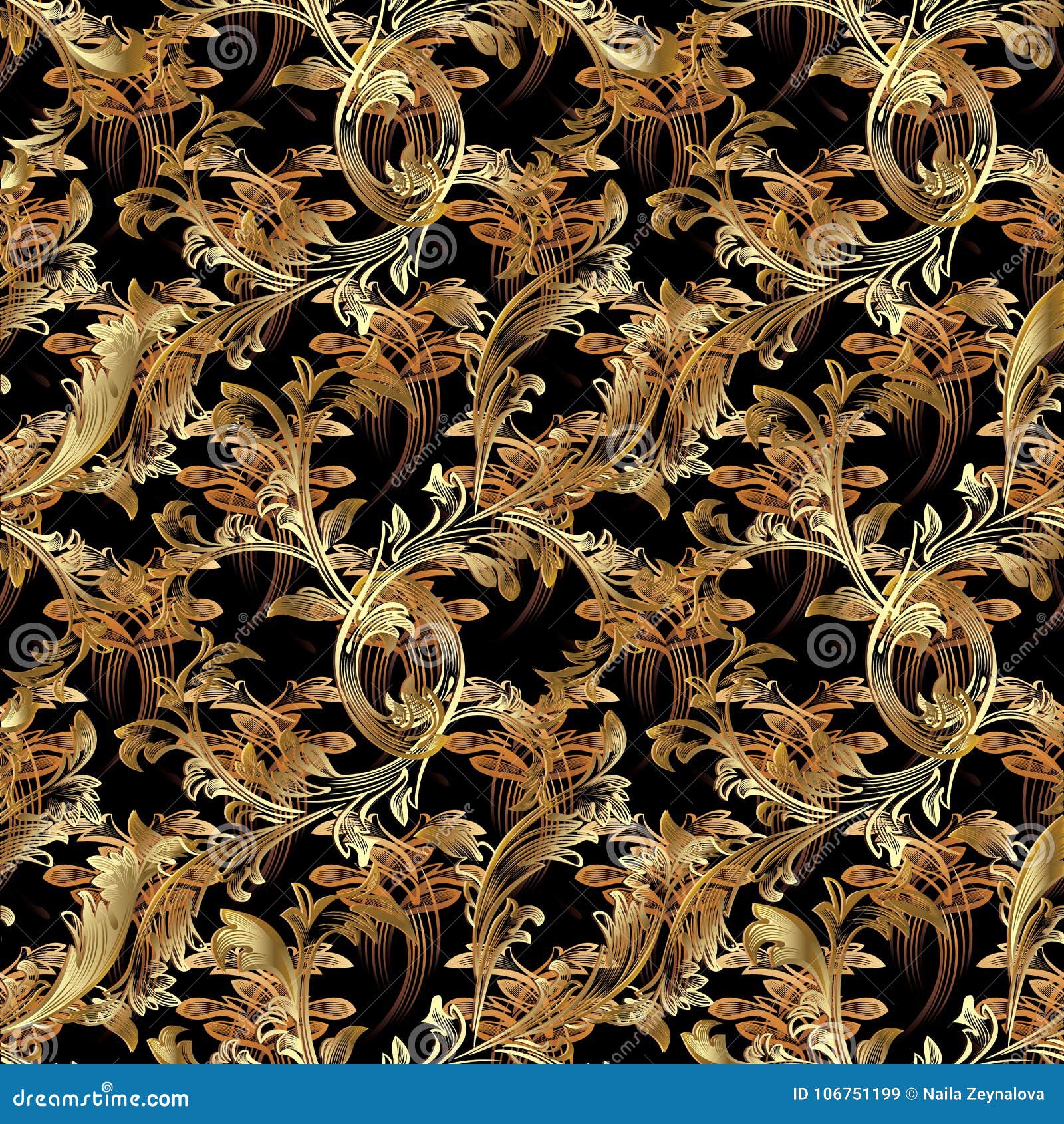 Gold Baroque Seamless Pattern with Intricacy Leaves Stock Vector ... Gold Baroque Seamless Pattern with Intricacy Leaves Stock Vector ...