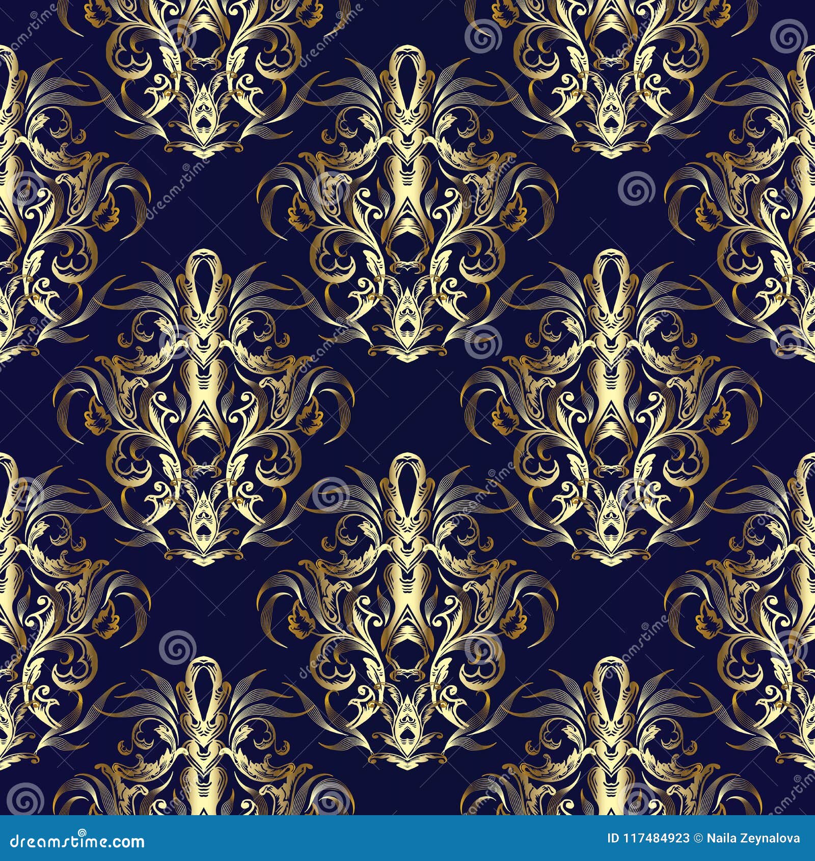 Gold Baroque Seamless Pattern. Vector Royal Ornate Blue Damask B Stock ... Gold Baroque Seamless Pattern. Vector Royal Ornate Blue Damask B Stock ...